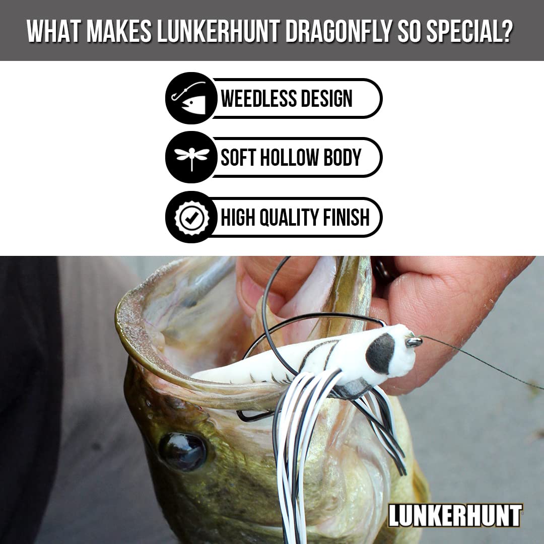 Lunkerhunt Dragonfly Fishing Lures | Most Realistic Weedless Bass Fishing Lure | Great Top Water Bass Fishing Lure with Double Skirted Wings | Perfect for Bass, Trouth and Pike, Weedless Bait