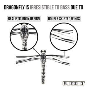 Lunkerhunt Dragonfly Fishing Lures | Most Realistic Weedless Bass Fishing Lure | Great Top Water Bass Fishing Lure with Double Skirted Wings | Perfect for Bass, Trouth and Pike, Weedless Bait