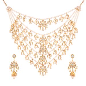 i jewels floral style pearl gold plated indian wedding bollywood multi strand rani haar jewellery set for women (m4080w)