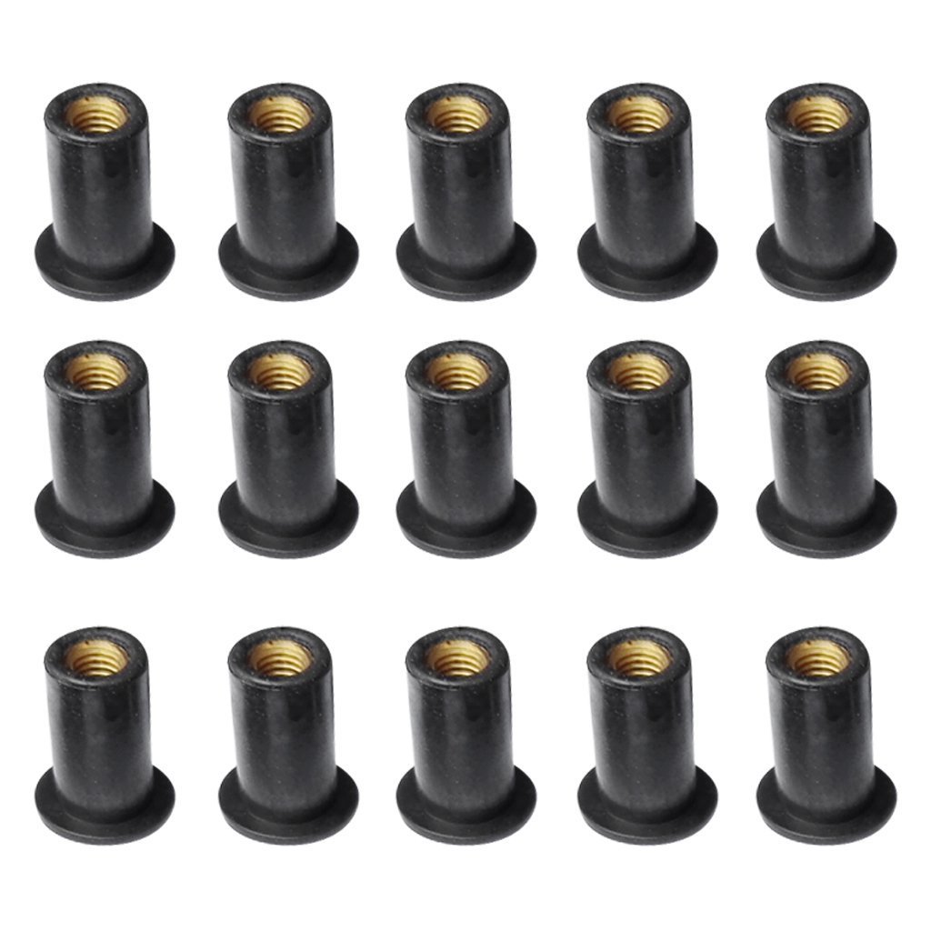 15pcs Rubber Well Nuts Kits, M5 Brass Insert Fasteners Bolts for Motorcycles Windshield Kayak Canoe Boats