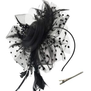 dreshow fascinators hat flower mesh ribbons feathers on a headband and a clip tea party headwear for girls and women