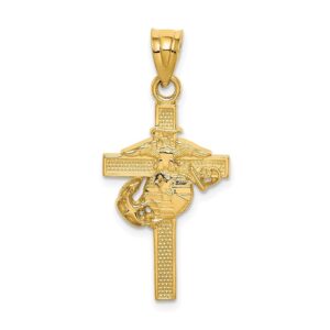 diamond2deal 14k yellow gold marine corps religious crucifix cross pendant fine jewelry for women (l- 30 mm w- 15 mm)