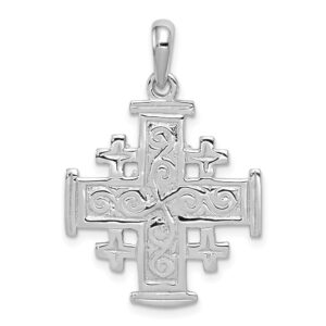 diamond2deal 14k white gold jerusalem religious crucifix cross pendant fine jewelry for women (l- 32 mm w- 23 mm)