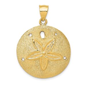 diamond2deal 14k yellow gold laser-cut sand dollar pendant (l- 38 mm w- 29 mm)