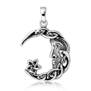 withlovesilver 925 sterling silver charm celtic star crescent moon pendant