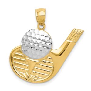 diamond2deal 14k yellow gold and rhodium plated golf pendant (l- 27 mm w- 24 mm)