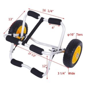 Kayak Cart Dolly Wheels Trolley - Kayaking Accessories Best for Beach Tires Transport Canoe Fishing Jon Boat Carrier Caddy Scupper Carts Trolly Roller Sit on Top Kayaks Wagon Wheel Hauler Tote Rollers