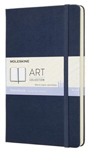 moleskine art sketchbook, hard cover, large (5" x 8.25") plain/blank, sapphire blue, 104 pages