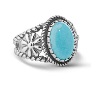 american west jewelry sterling silver women's & men's ring blue turquoise gemstone native-inspired flower design size 6