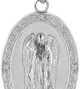 Claddagh Gold .925 Sterling Silver Cubic Zirconia 1-1/4” Oval Saint Gabriel The Archangel Medal Pendant - Pendant Only