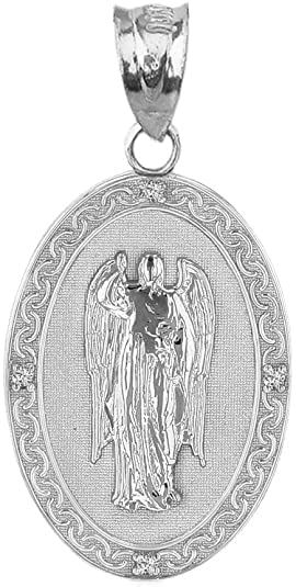 Claddagh Gold .925 Sterling Silver Cubic Zirconia 1-1/4” Oval Saint Gabriel The Archangel Medal Pendant - Pendant Only