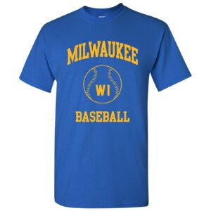 milwaukee classic baseball arch basic cotton t-shirt - large - royal