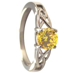 Fantasy Forge Jewelry Celtic November Birthstone Ring Yellow Cubic Zirconia Stainless Steel Size 6