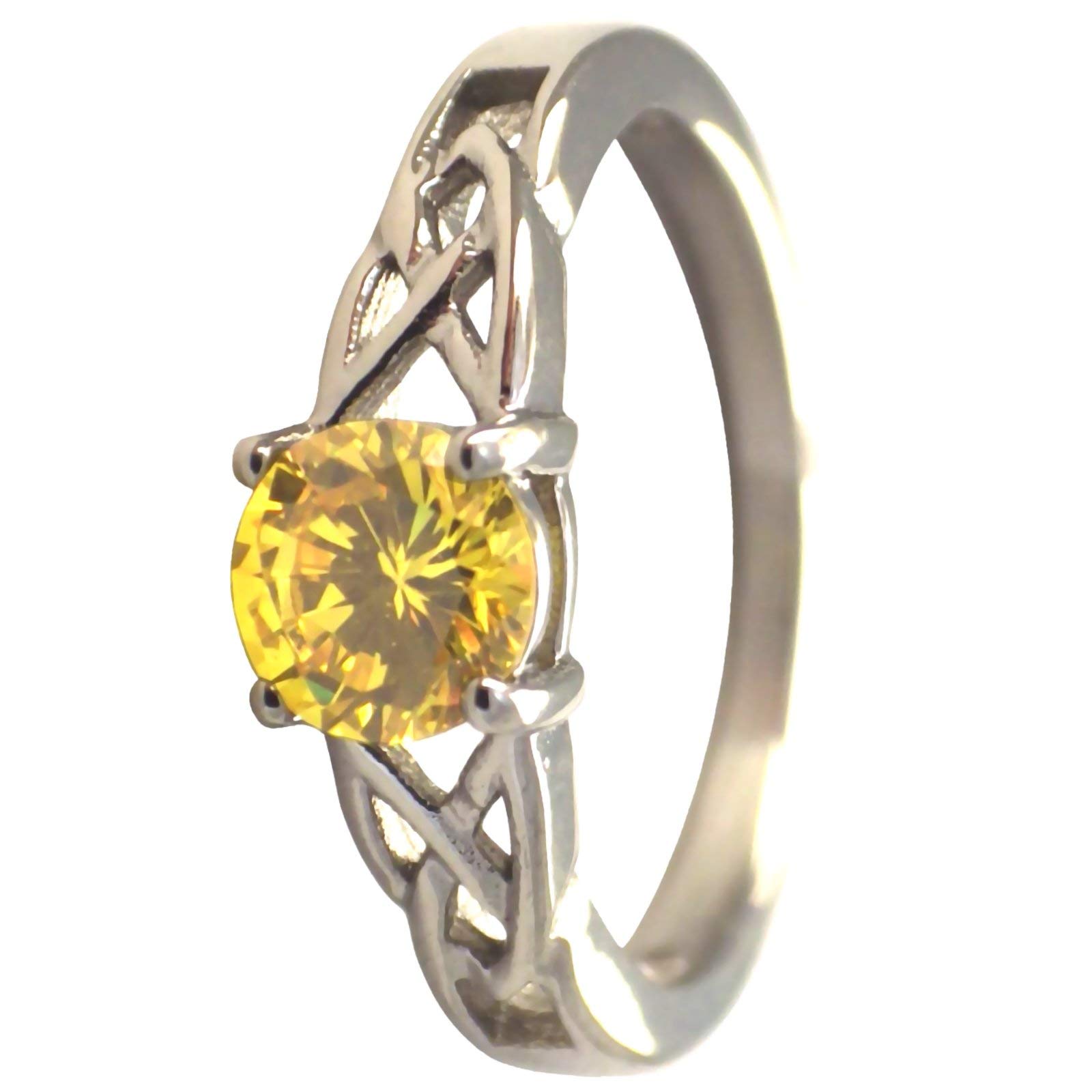 Fantasy Forge Jewelry Celtic November Birthstone Ring Yellow Cubic Zirconia Stainless Steel Size 6