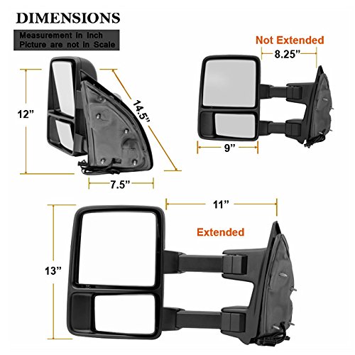 AKKON - For 2008-2016 Ford SuperDuty Pickup Truck Extendable Towing Manual Mirrors Left + Right Side Pair Set Replacement