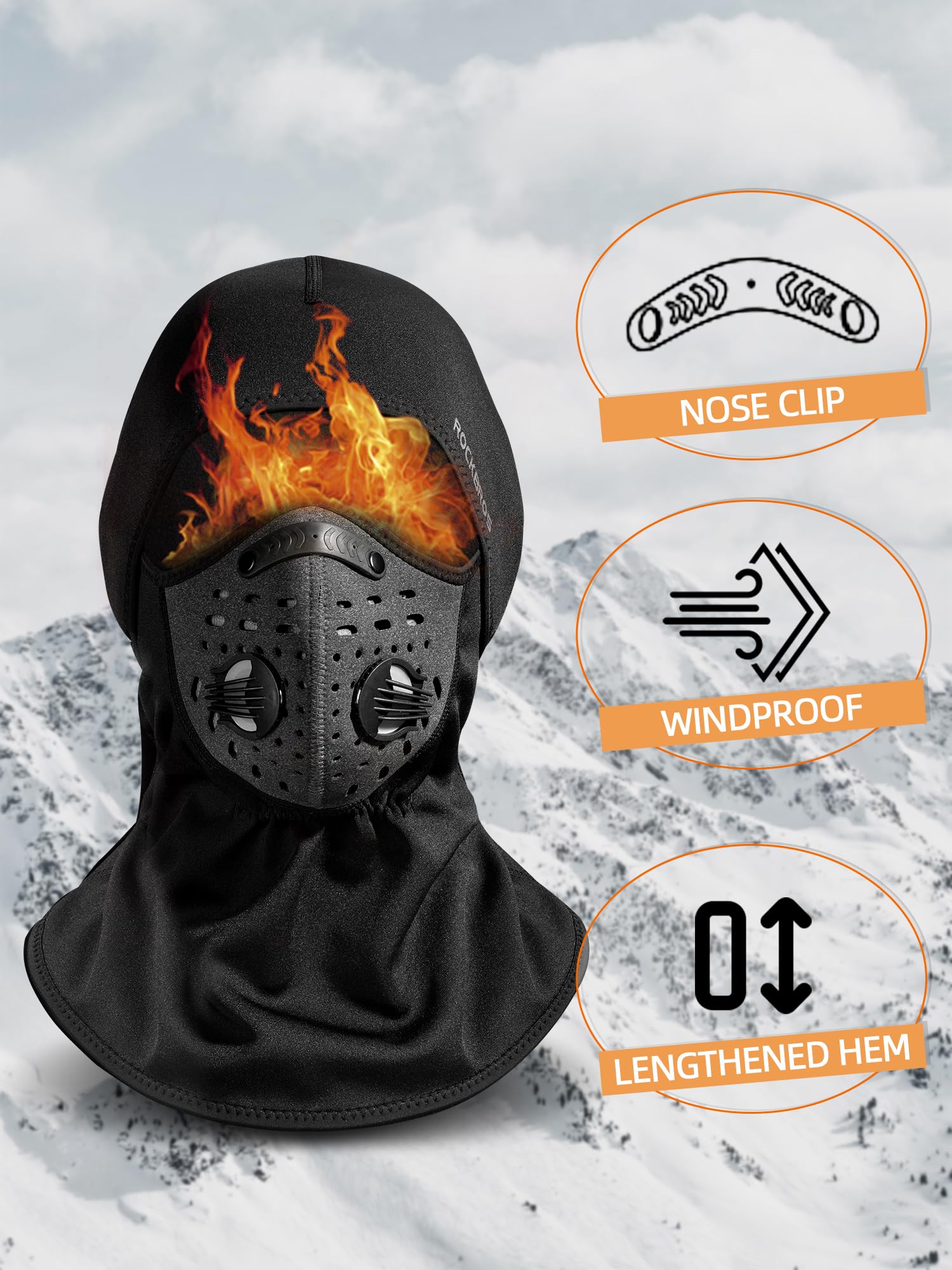 ROCKBROS Ski Mask Balaclava Winter Mask for Men Baclava Cold Weather Thermal Black