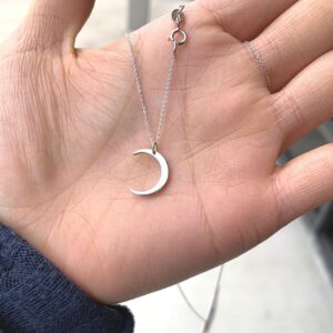 1pc Adabele Real 925 Sterling Silver Crescent Phase Moon Drop Pendant Necklace Necklace 18 inch Smooth Half Moon Fine Women Jewelry SNK18-32