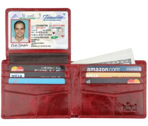 himi wallet for men-genuine leather rfid blocking bifold stylish wallet with 2 id window (red)