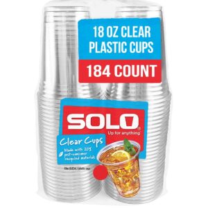 solo cup company clear recycled plastic party cups, 18 oz, 184 count