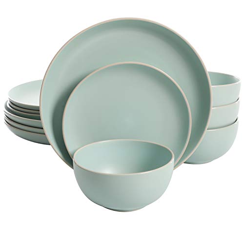 Gibson Home Rockaway Dinnerware, Teal Matte, Service for 4 (12pcs)