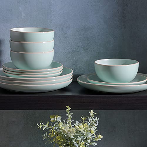 Gibson Home Rockaway Dinnerware, Teal Matte, Service for 4 (12pcs)