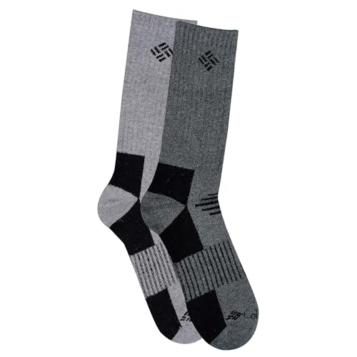 Columbia Men's 2 Pack Wool Crew Socks, Gravel/Grey, Shoe Size 6-12