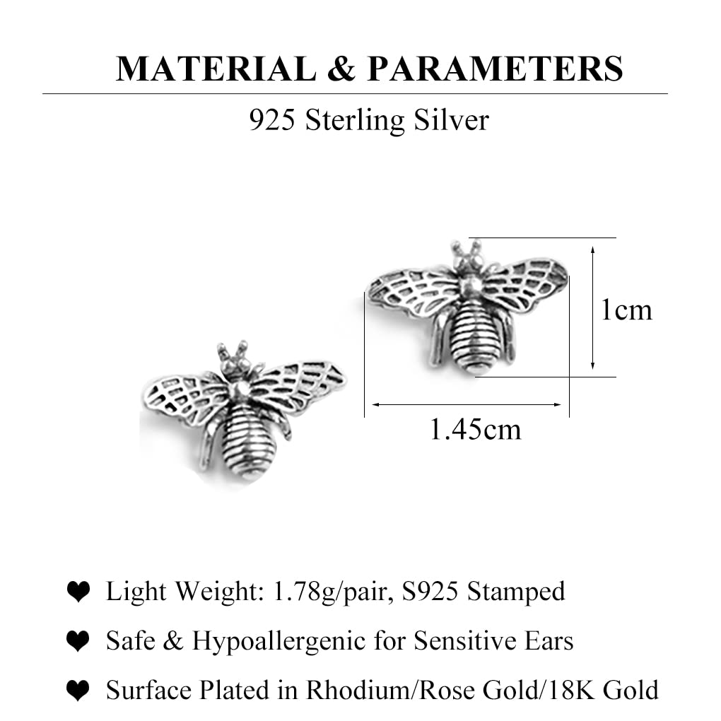 SLUYNZ 925 Sterling Silver Cute Bee Earrings Studs for Women Teen Girls Animal Studs Earrings