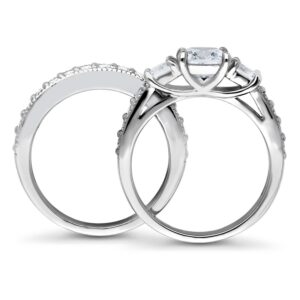 BERRICLE Sterling Silver 3-Stone Wedding Engagement Rings Cushion Cut Cubic Zirconia CZ Ring Set for Women, Rhodium Plated Size 4.5