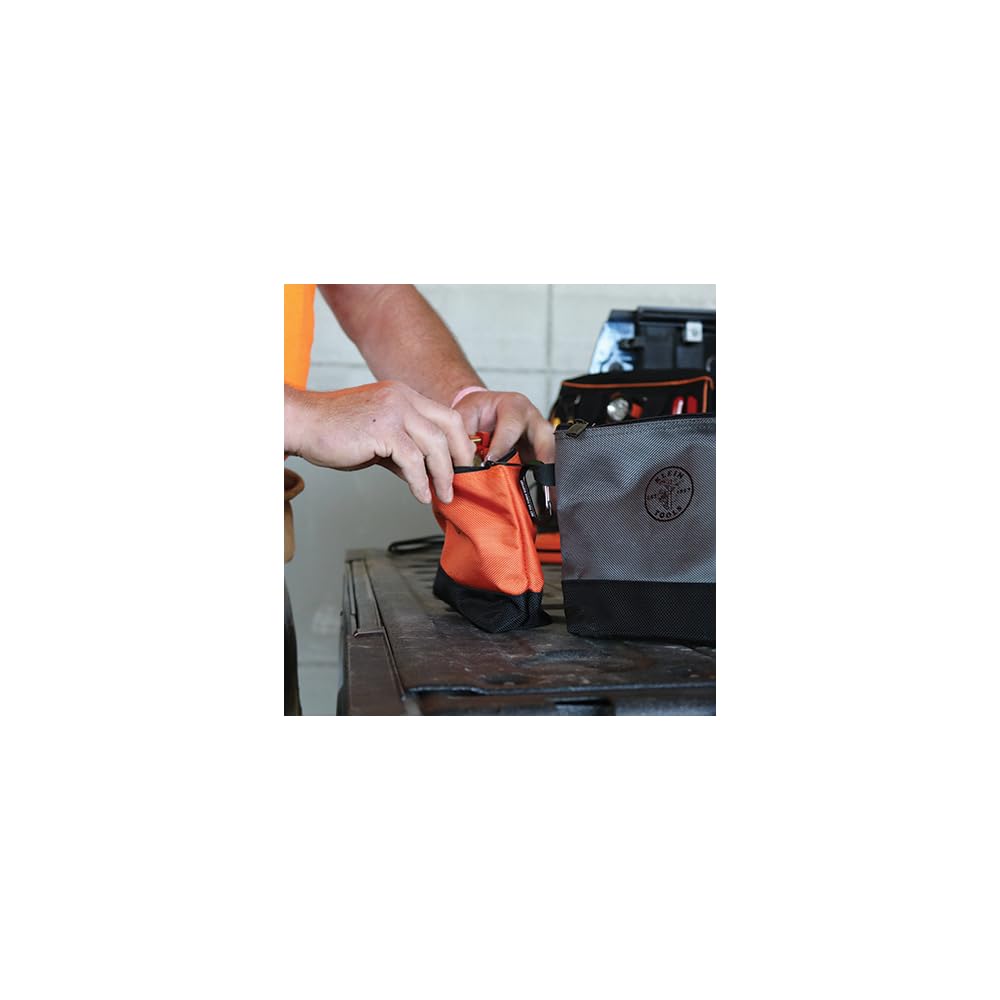 Klein Tools 55470 Utility Bag, Stand-Up Zipper Tool Bags, Tough 1680d Ballistic Weave, Reinforced Bottoms, Orange/Black, Gray/Black, 2-Pack