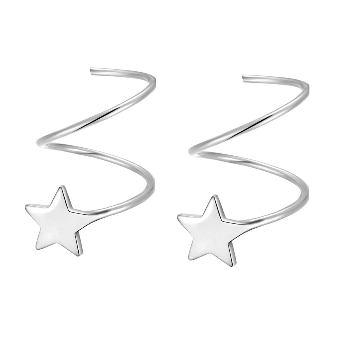 SLUYNZ 925 Sterling Silver Star Earrings for Women Fashion Star Wrap Earrings (Color 1)