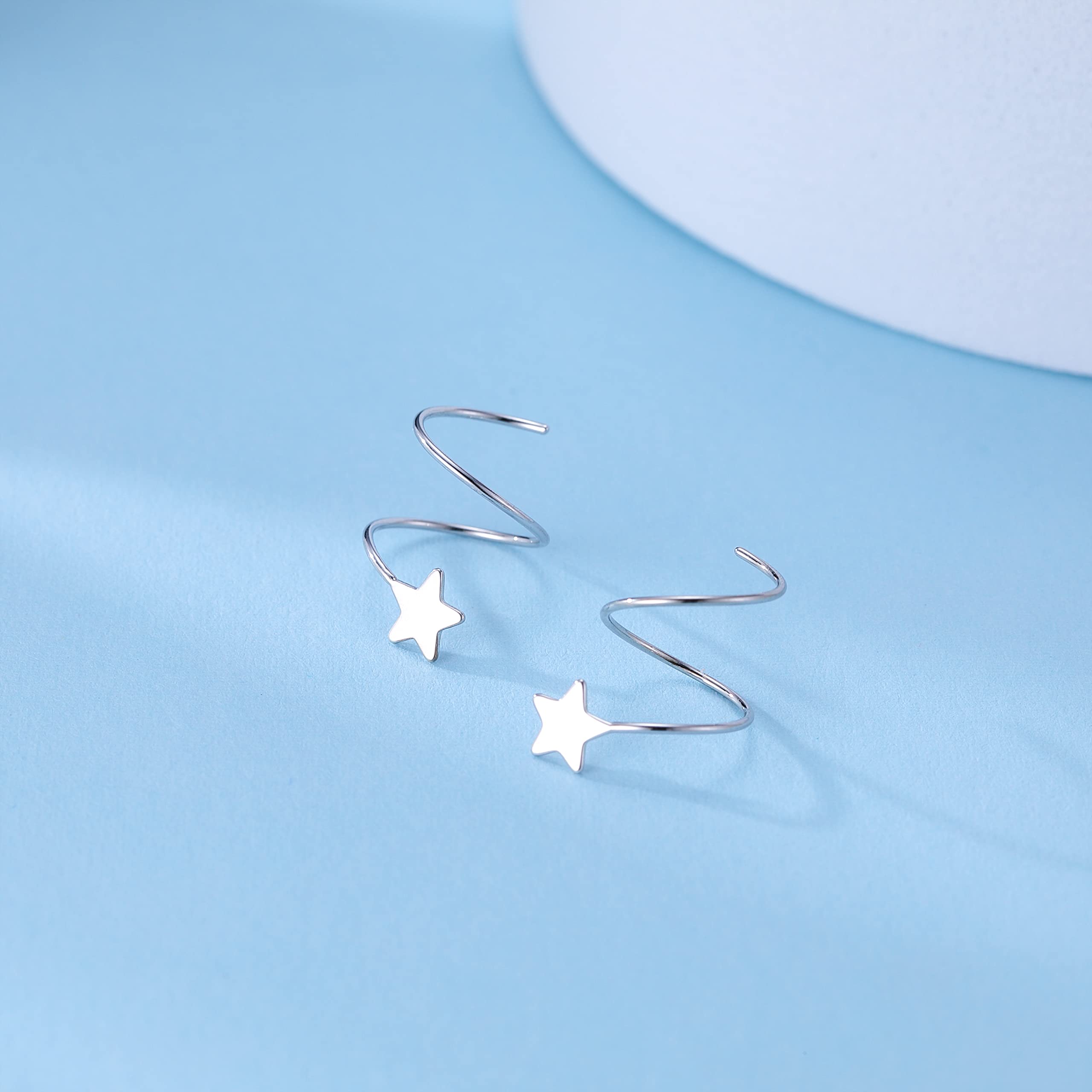 SLUYNZ 925 Sterling Silver Star Earrings for Women Fashion Star Wrap Earrings (Color 1)