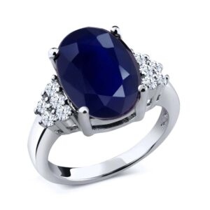 gem stone king 925 sterling silver blue sapphire and white topaz engagement ring for women (5.40 cttw, oval 12x10mm, gemstone birthstone, available in size 5, 6, 7, 8, 9)