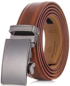 marino avenue ratchet belts for men - adjustable mens belts leather with automatic buckle - enclosed in an elegant gift box - radiant ore - burnt umber - adjustable from 28" to 44" waist