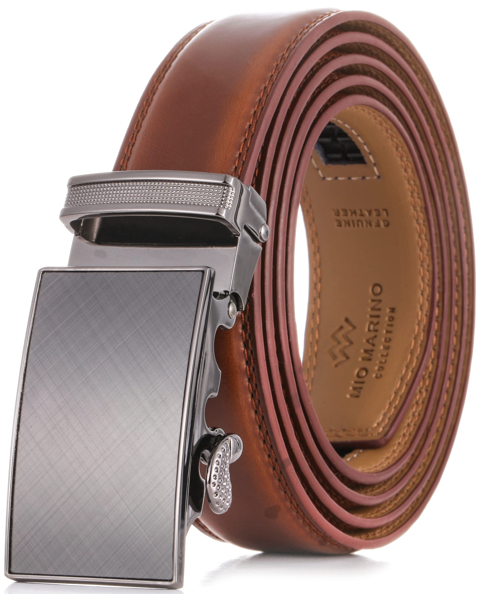 Marino Avenue Ratchet Belts for Men - Adjustable Mens Belts Leather with Automatic Buckle - Enclosed in an Elegant Gift Box - Radiant Ore - Burnt Umber - Adjustable from 28" to 44" Waist