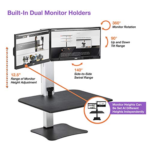 Victor DC450 Dual Monitor Electric Standing Desk, Black, 28 inch Wide Work Surface, Compatible with Any Standard Desk, Monitor Mount Included