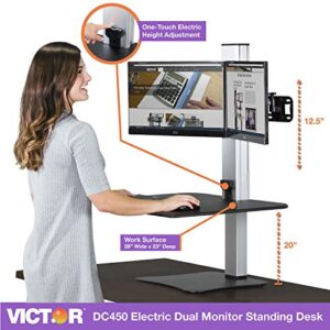 Victor DC450 Dual Monitor Electric Standing Desk, Black, 28 inch Wide Work Surface, Compatible with Any Standard Desk, Monitor Mount Included