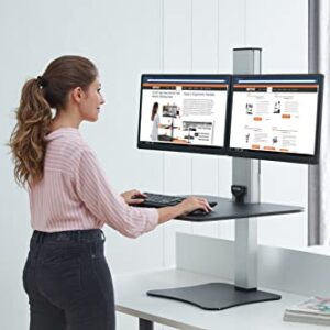 Victor DC450 Dual Monitor Electric Standing Desk, Black, 28 inch Wide Work Surface, Compatible with Any Standard Desk, Monitor Mount Included