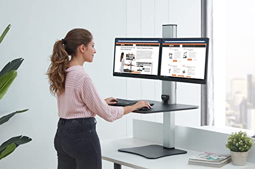 Victor DC450 Dual Monitor Electric Standing Desk, Black, 28 inch Wide Work Surface, Compatible with Any Standard Desk, Monitor Mount Included