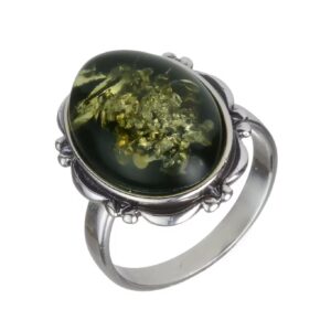 holidaygiftshops sterling silver and baltic green oval amber adult ring- size 9.5