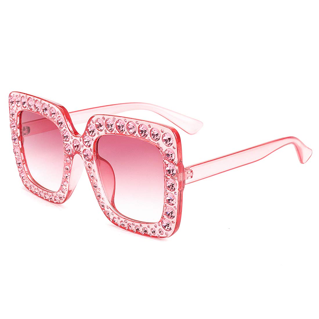 MEETSUN Elton Square Rhinestone Sunglasses Oversized Diamond Bling Bling Glasses -(Pink)