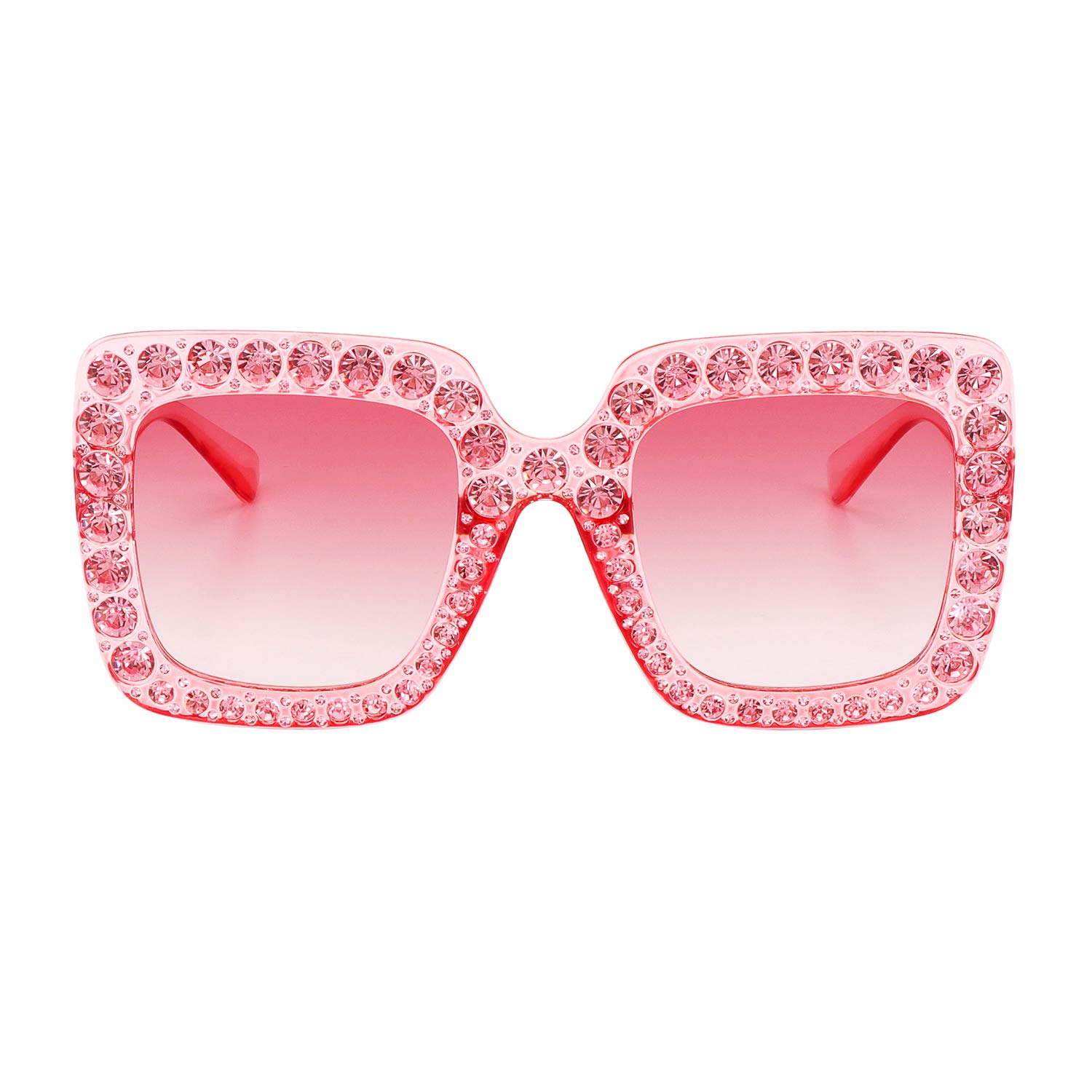 MEETSUN Elton Square Rhinestone Sunglasses Oversized Diamond Bling Bling Glasses -(Pink)