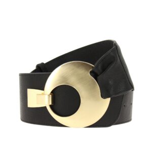 fashiongen - woman adjustable polyurethane wide waist belt, vanessa - black (golden), xl to xxl/trousers 15 to 21