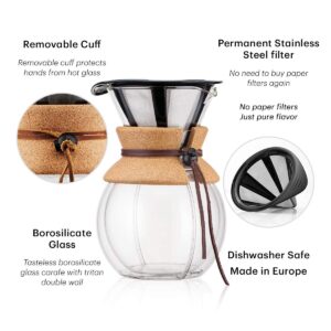 BODUM Pour Over Double Wall Coffee Maker, 16.2 x 14.9 x 22.2 cm,Transparent