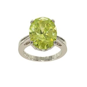 glamour rings big oval single stone silvertone fashion ring in bright lemon green cubic zirconia size 8