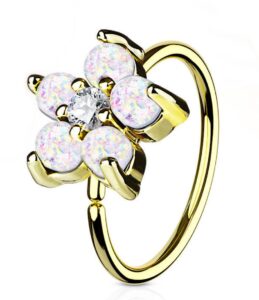 lobal domination 1 gold bendable opal glitter flower hoop nose/cartilage ring annealed surgical steel (white)