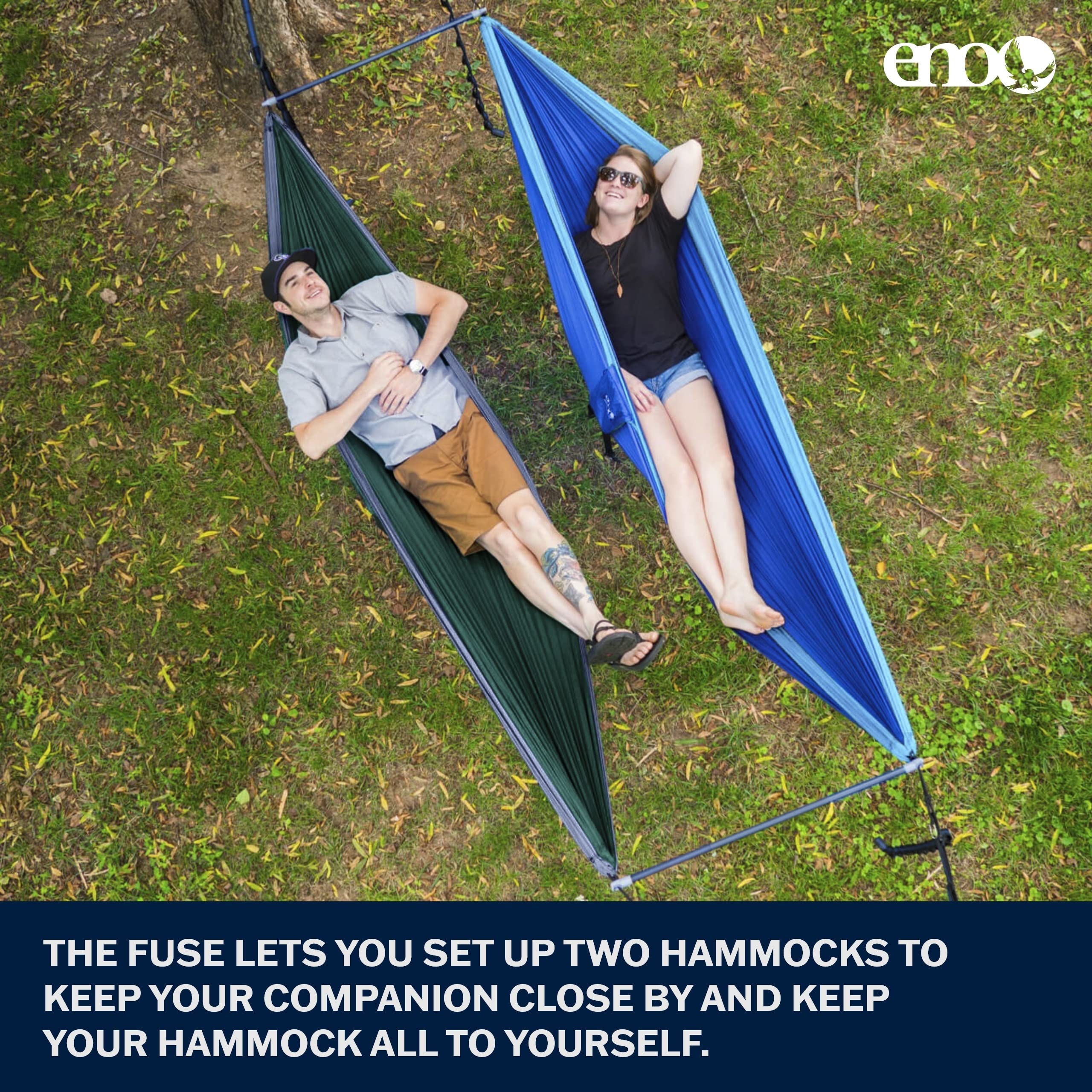 ENO Fuse Tandem Hammock System Colour Slate Lightwieght Fuse Spreader Bars, Two Hammocks Side by Side Dac Grren Anodised Aluminium Alloy Eliminates Enviro Damage Weight 277 g