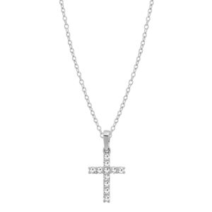 dazzlingrock collection round white diamond classic divine cross of jesus pendant with 18 inch silver chain for women (0.15 ctw, color i-j, clarity i2-i3) in 10k white gold