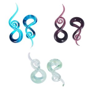 yofanst ear stretching glass spiral tapers gauges 0g 6pcs blue, glow in the dark, purple