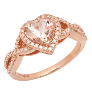 dazzlingrock collection 10k 7 mm heart morganite & round diamond ladies swirl halo engagement ring, rose gold, size 7