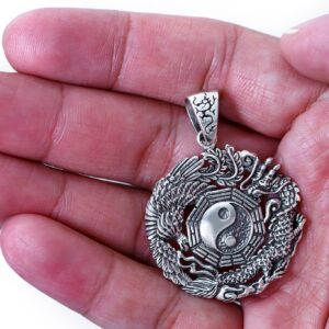 925 Sterling Silver Yin Yang Chinese Dragon Big Bird Mystic Jewelry Pendant